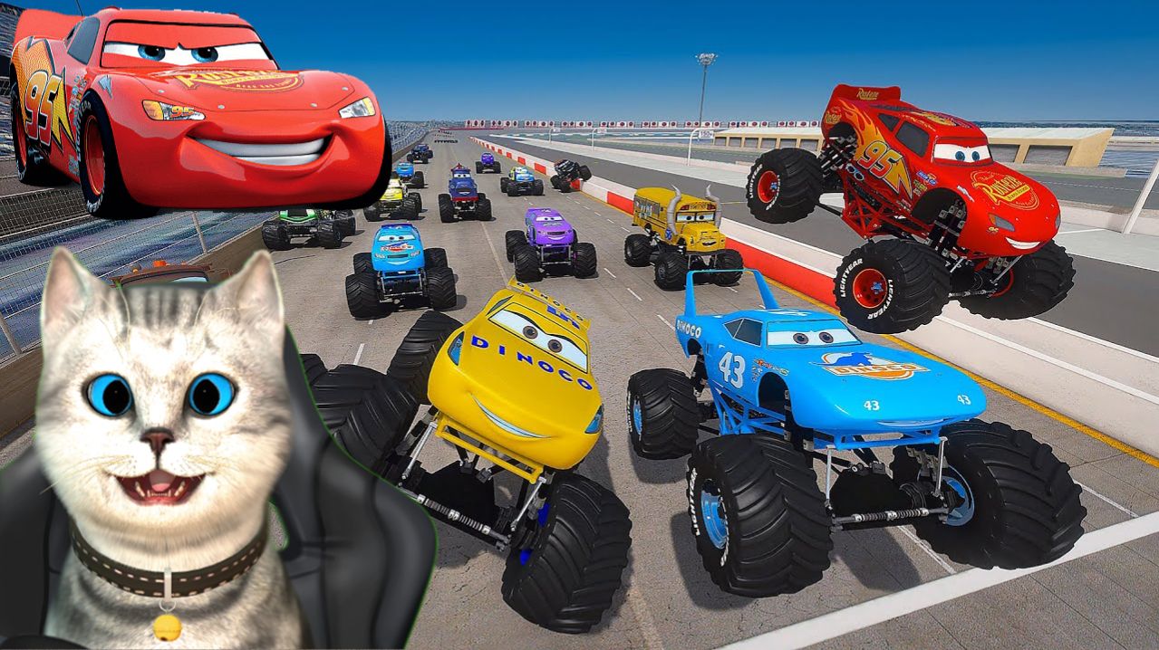 Монстр траки Маквин и друзья соревнуются на трассе с препятствиями