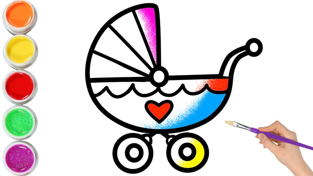 Мультик для детей- Как нарисовать КОЛЯСКУ  для детей/Рисование КОЛЯСКИ для детей