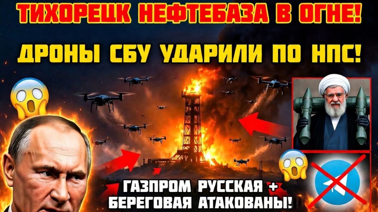 Тихорецк нефтебаза атака дрон СБУ: НПС Тихорецк горит!  Трамп-Путин, Хаменеи бьёт по базам США