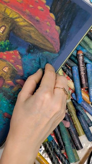 Сказочный лес масляной пастелью