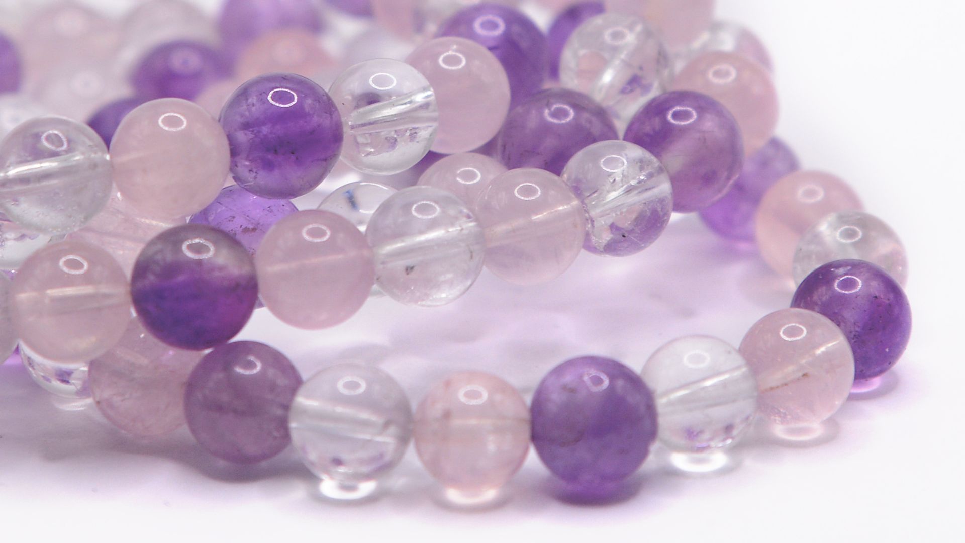 Браслет Горный хрусталь, Аметист, Розовый кварц (Бразилия)