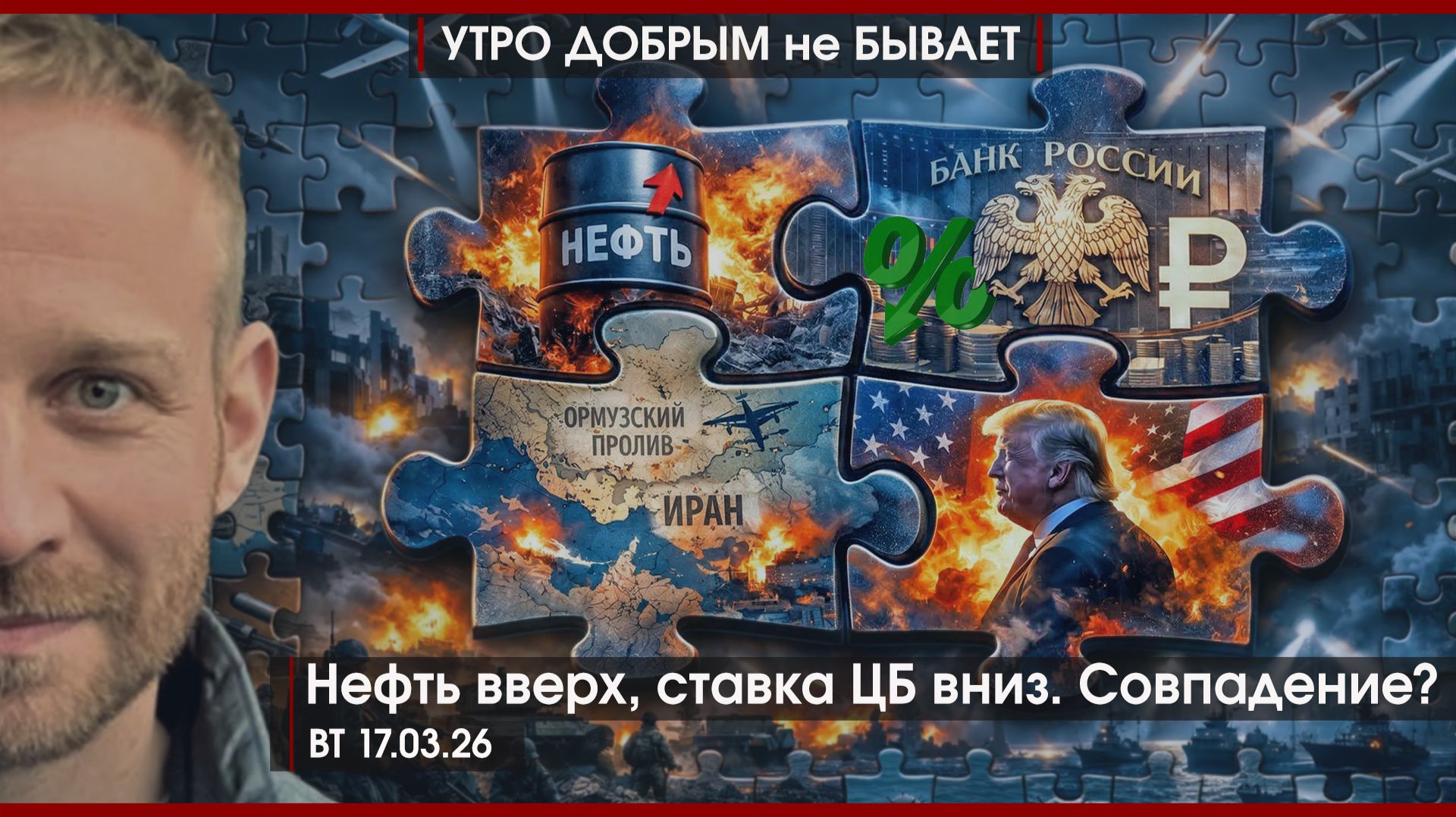 Нефть вверх, ставка ЦБ вниз. Совпадение? | Иранское пике Трампа | Бедная Урсула | УДнБ | 17.03.26