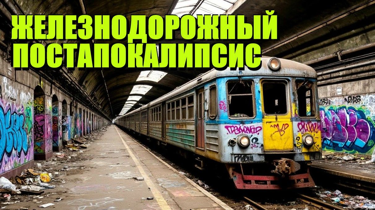 Железнодорожный постапокалипсис. Поезда, электрички, метро, трамваи. Нейросеть ai generate