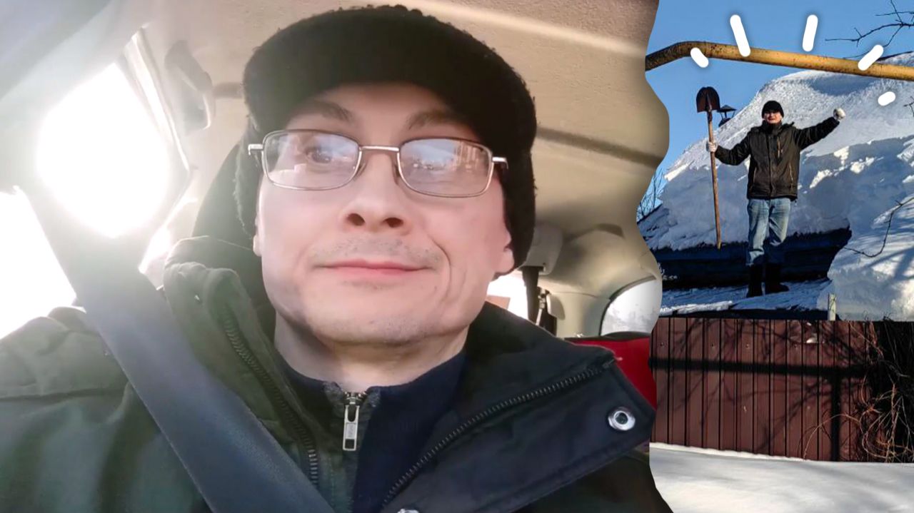 Огромные сугробы в деревне. Печная труба покосилась от снега. Поехали чинить кровлю.