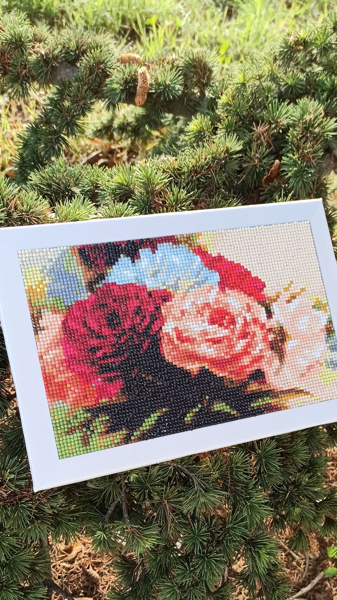 Цветы на подрамнике, алмазная мозаика.