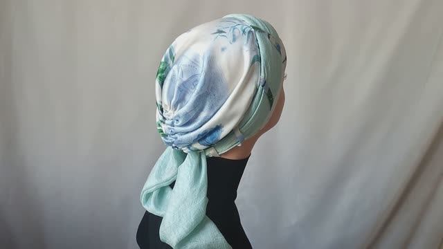 Тюрбан "Диагональка" шелк 100% c 3мя сменными платками арт.112315