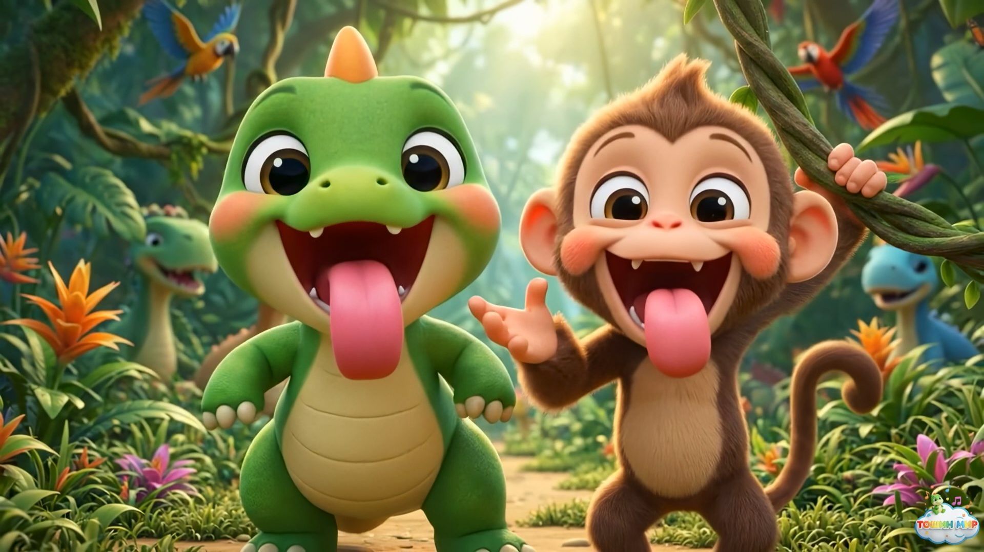 Песенка про динозаврика и обезьянку | Смешные рожицы | Развивающие мультики для детей