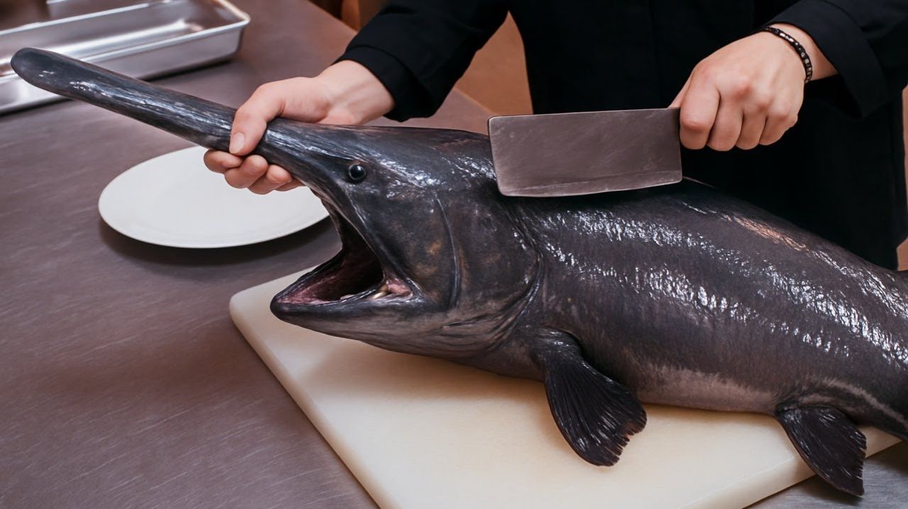 Королевская рыба! Мастерство нарезки сашими из веслоноса. Уникальные блюда из этой рыбы