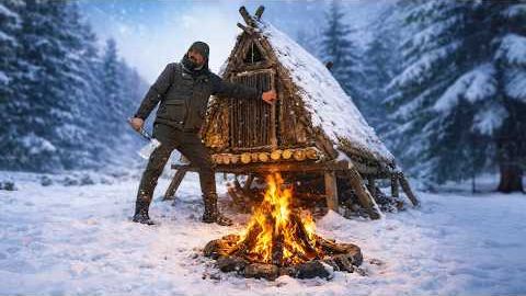 Зимнее выживание с собаками, треугольное укрытие в глубоком снегу.