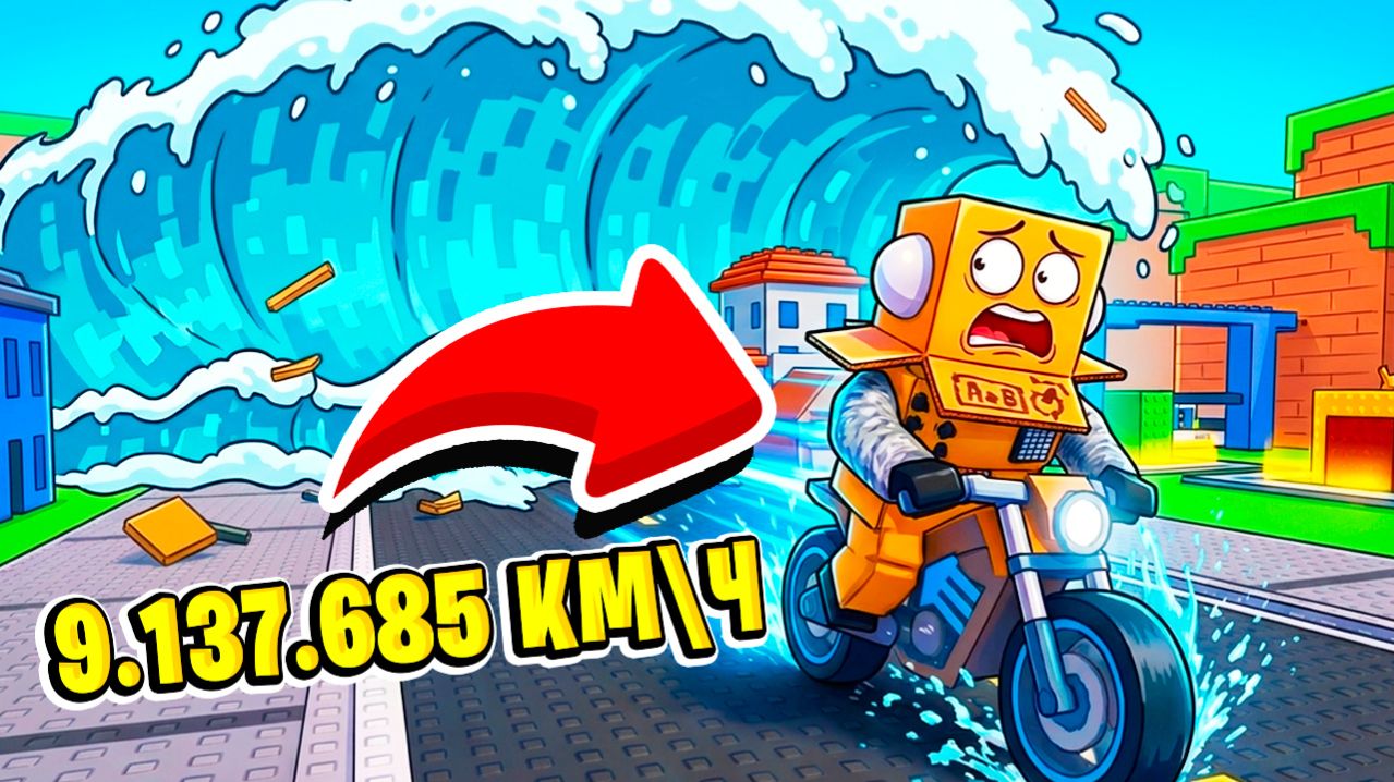 😱 МАКСИМАЛЬНАЯ СКОРОСТЬ ЦУНАМИ НО РОБЗИ НА МОТОЦИКЛЕ! ПОБЕГ ОТ ЦУНАМИ В ROBLOX!