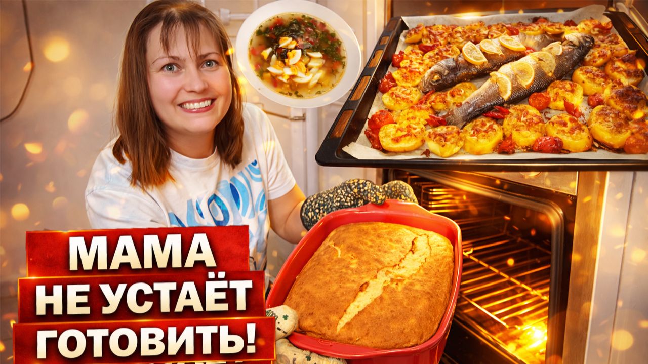 МАМА НЕ УСТАЕТ ГОТОВИТЬ! Рецепты: рыба в духовке, заливной пирог с капустой, щавелевый суп