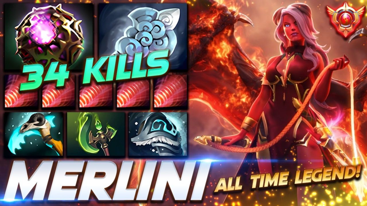 Merlini Queen of Pain 34 Frags - LEGEND — профессиональный геймплей в Dota 2 [Смотри и учись]