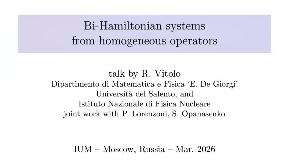 Seminar GDEq. Bi-Hamiltonian systems from homogeneous operators