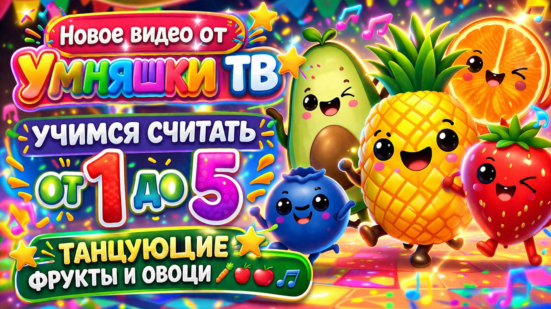 Новое видео от Умняшки ТВ - Учимся считать от 1 до 5 - Танцующие фрукты и овощи 🥕🍎🎶
