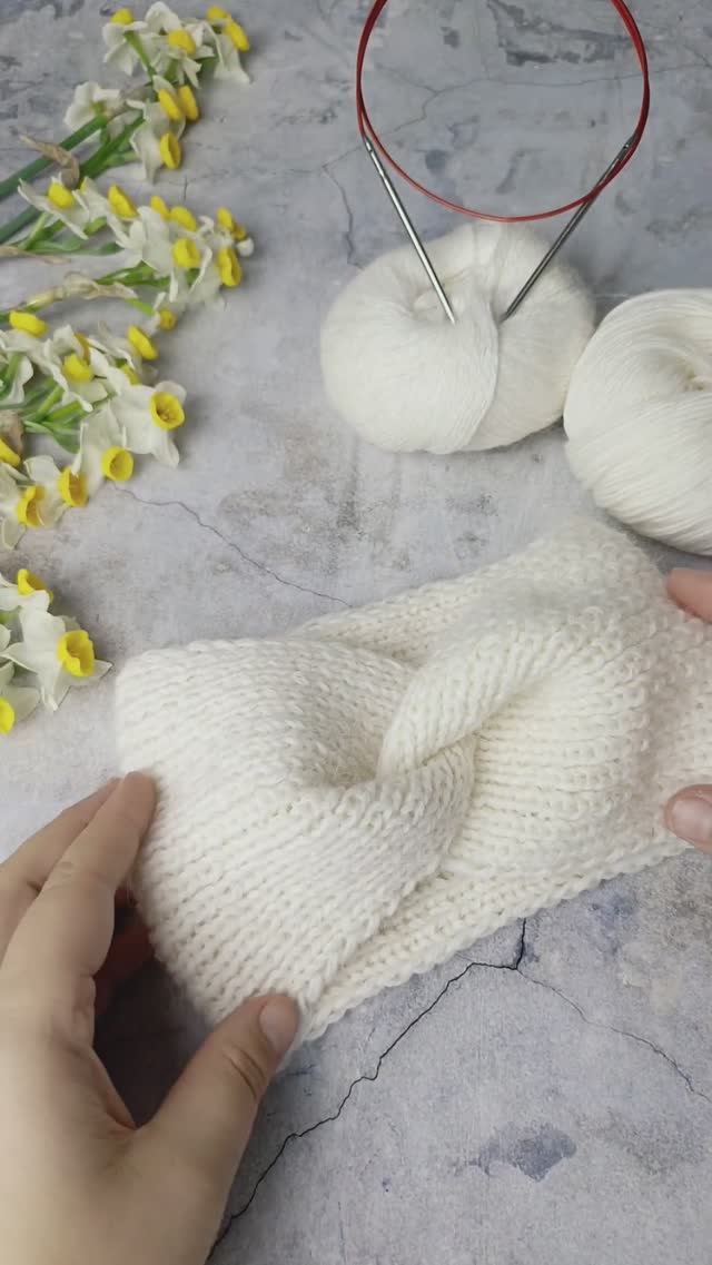 Повязка спицами на голову резинкой 1х1 мастер-класс #вязаниеспицами #knitting  #headband #вязание