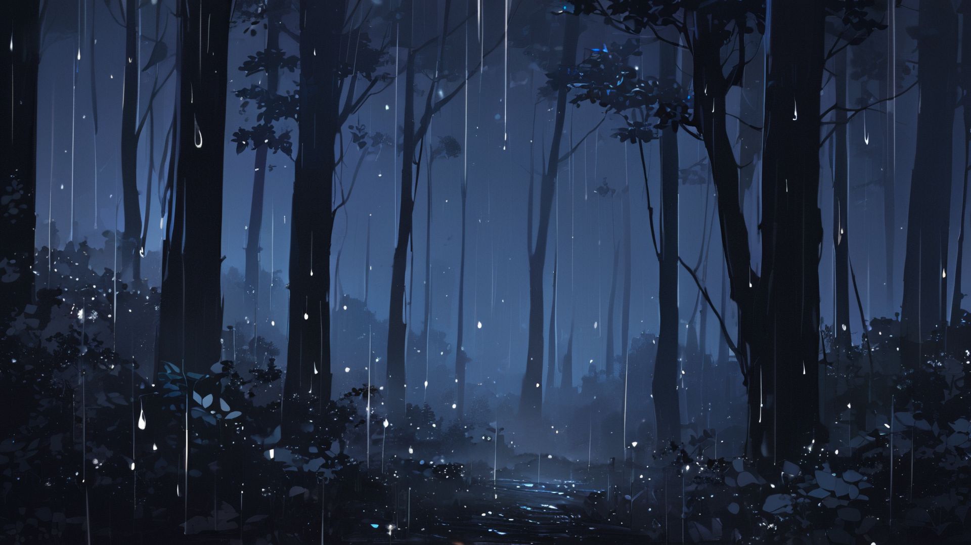 Дождливый лес ночью — спокойная анимация природы для сна
