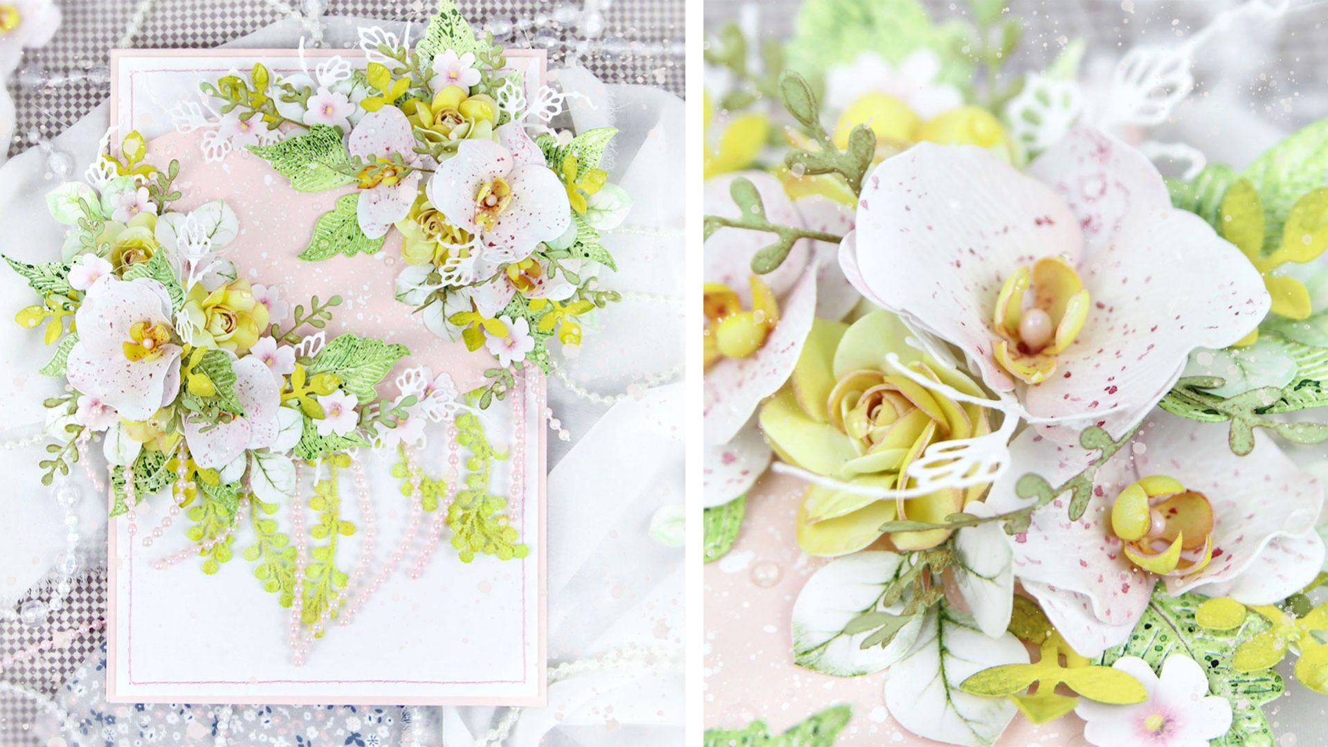 БУМАЖНАЯ ОТКРЫТКА с орхидеями и розочками из фоамирана💛 Скрапбукинг. Открытка своими руками