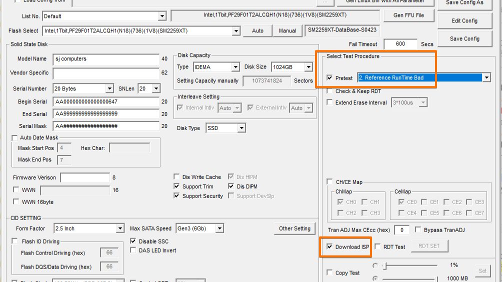 Утилита SMI Mass Production Tool лечение контроллера SSD семейства Silicon Motion SM2259XT