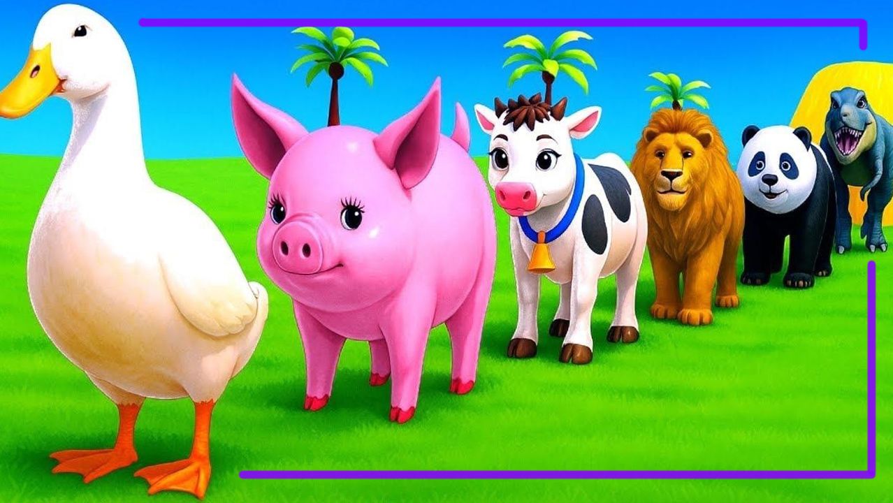 Мультики для детей. Яркие Животные: утка, свинка и корова. Смотреть онлайн Мультики про животных.