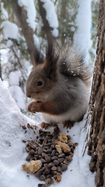Белка в развилке следит за верхней белкой