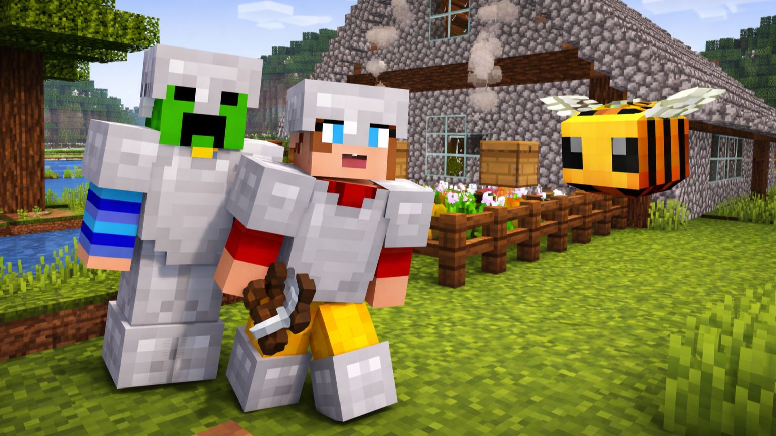 Юра и мама строят пасеку и добывают алмазы в Юрином мире.