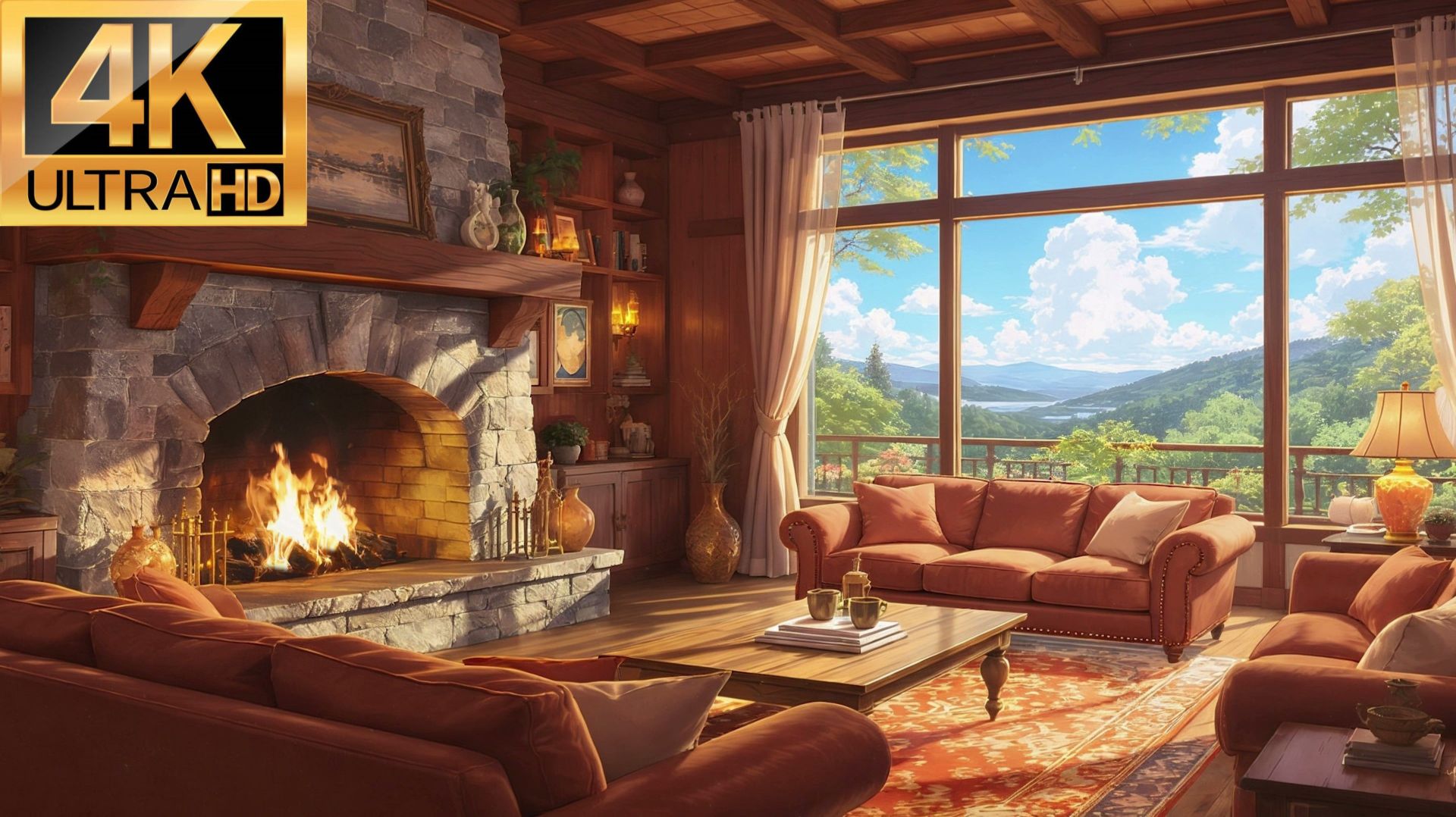Камин 4K, шум камина, приятная расслабляющая музыка, relaxing sleep music