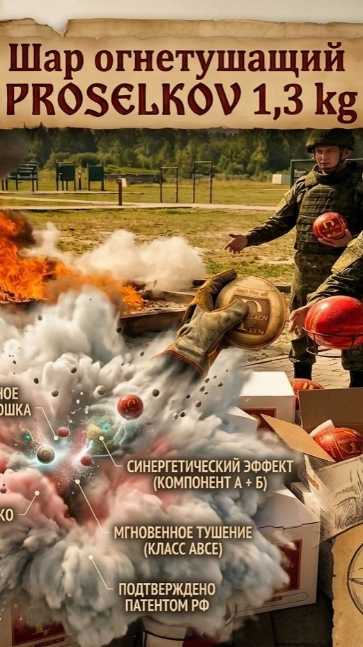 Порошок огнетушащий PROSELKOV класса ABCE Синергетический огнетушащий состав по патенту  в действии