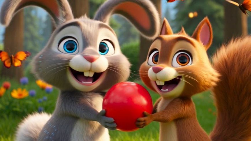 Мультик в нейросети Зайчонок и бельчонок