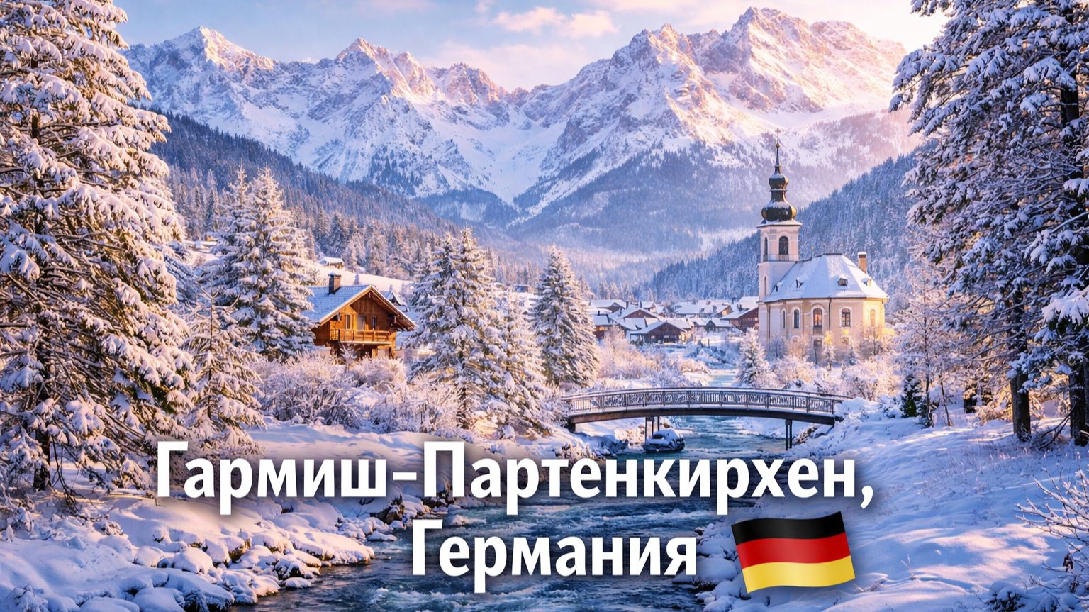 Гармиш-Партенкирхен, Германия, зима 4K, Исторический баварский альпийский городок