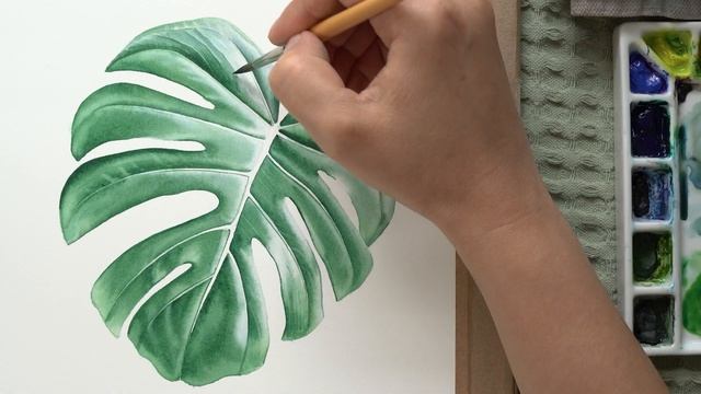 Расслабляющий урок по рисованию акварелью листьев монстеры 🌿 Рисуйте вместе со мной