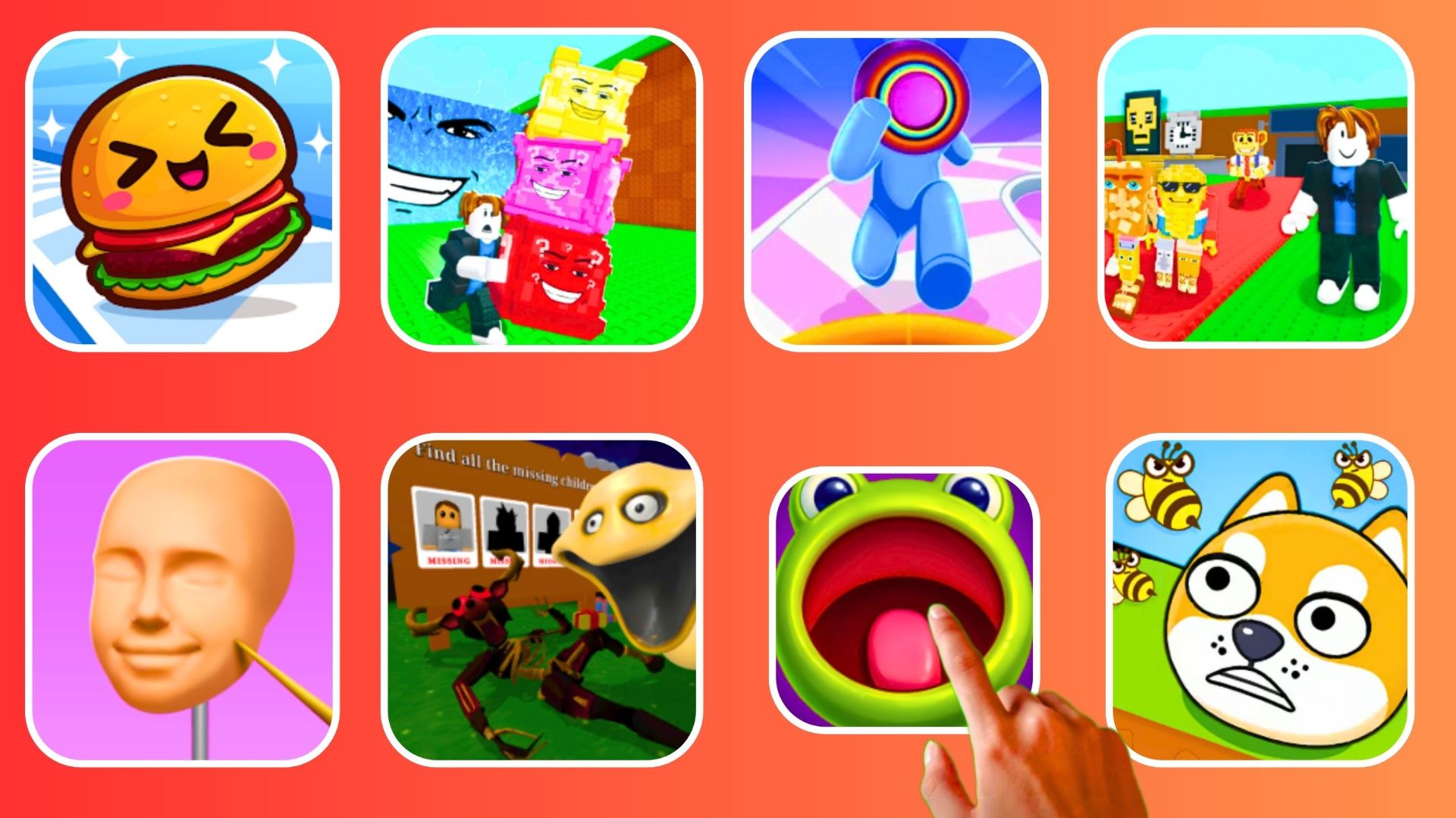 Food Run,Escape waves logs for meme,LAYER MAN,Steal a Brainrot,Sculpt People,Night Survive,Hole.io,