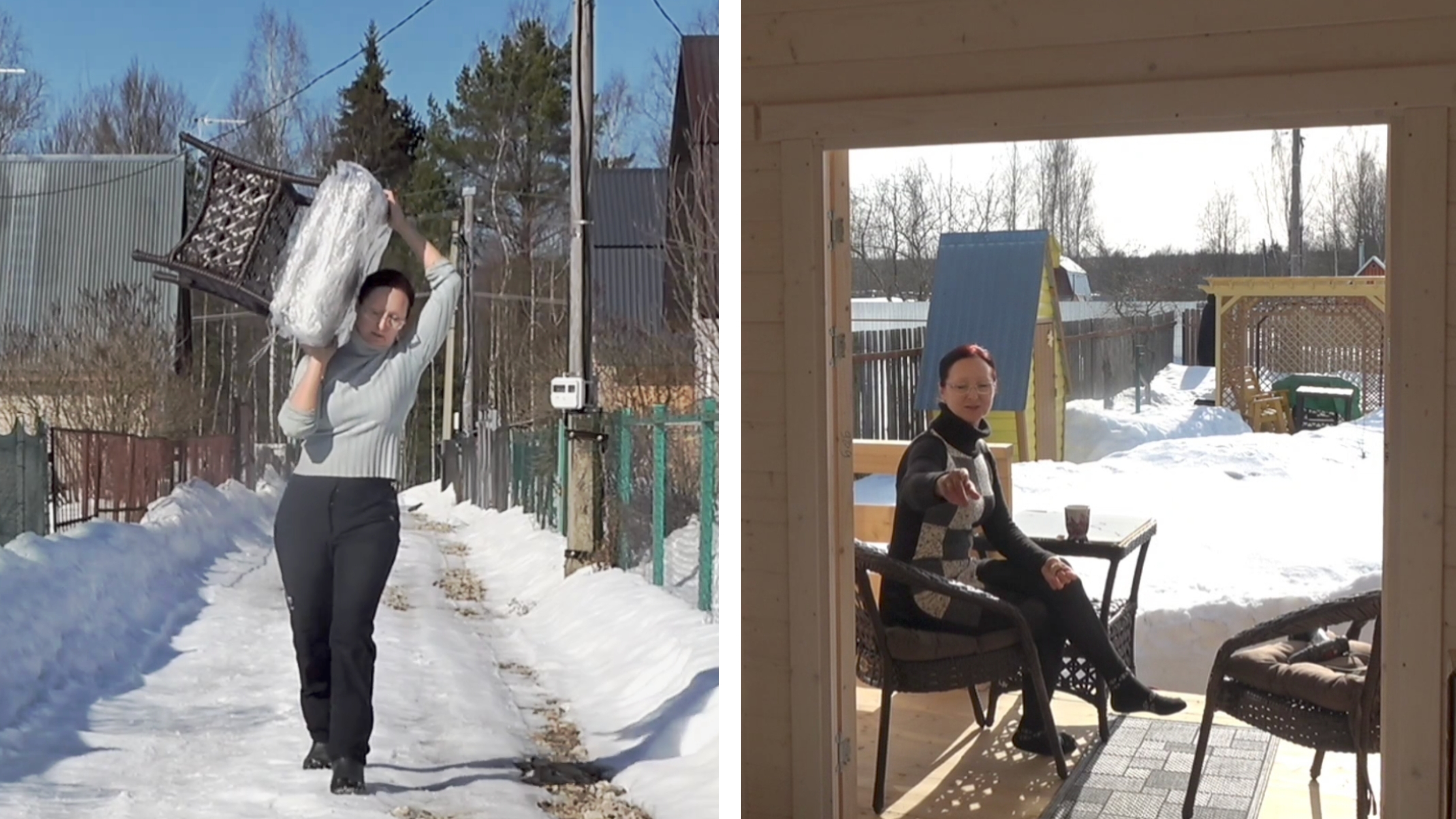 6 соток 18 марта 2026 года. Хроника. Перевезли мебель на огород. Собрала стеллаж.