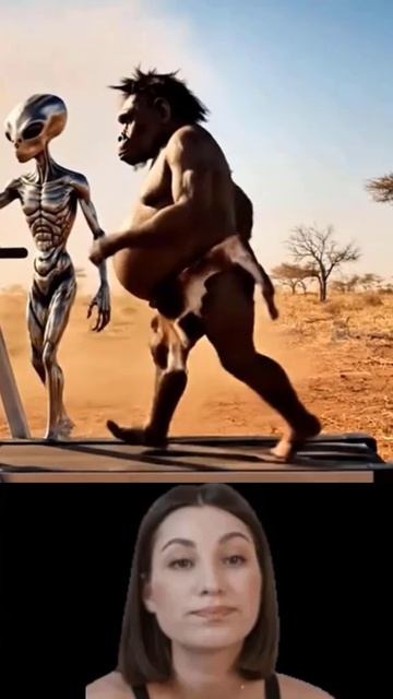 Инопланетянин научил тучного первобытного человека упражнениям для избавления от жира на животе.