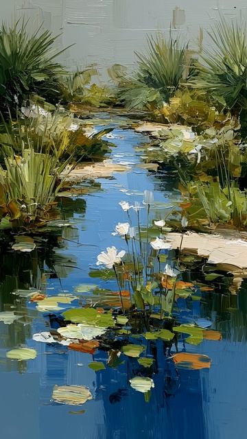 Белые цветы у воды (картина #1114) / Арт-студия Нормова