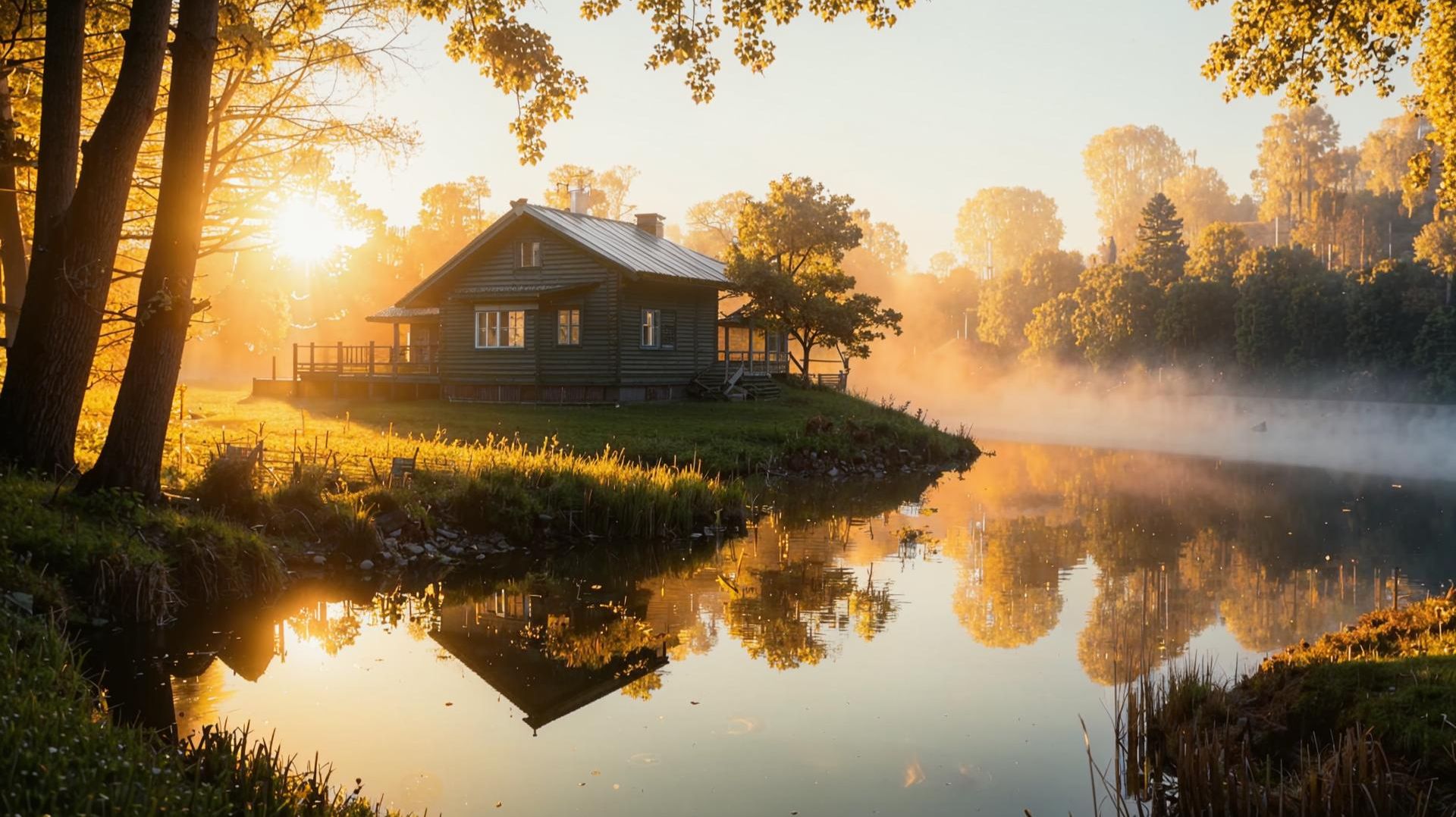 Какой свежий воздух здесь, на даче, тишина, только чирикают птицы, солнце уже встало...