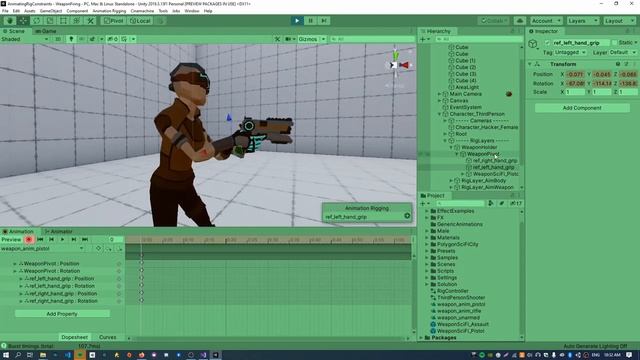 [#07] Unity Animation Rigging_ Keyframing Rig Constraints to create weapon animations