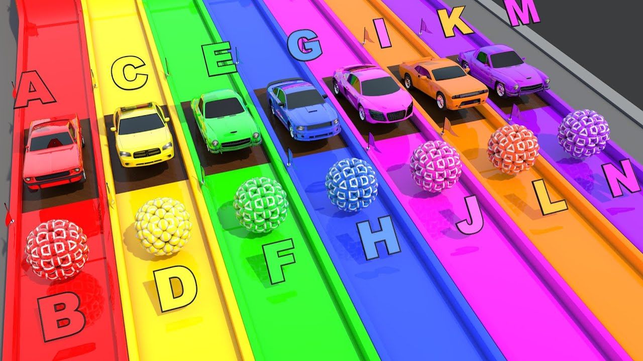 Учимся различать буквы, цвета и цифры с помощью игрушечных суперкаров, горок, бассейнов и мячей