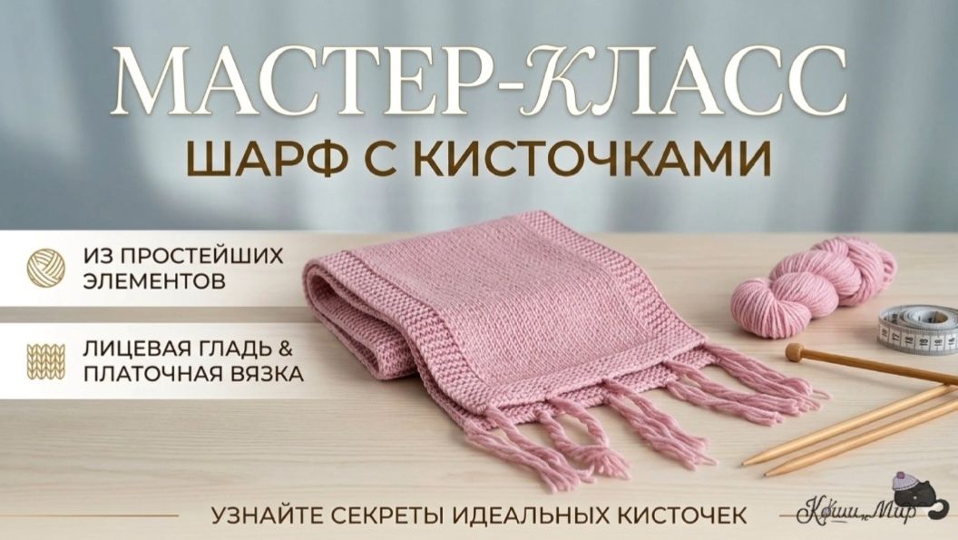 ДЛЯ НОВИЧКОВ: Вяжем шарф с кисточками (лицевая и платочная вязка) | Мастер-класс