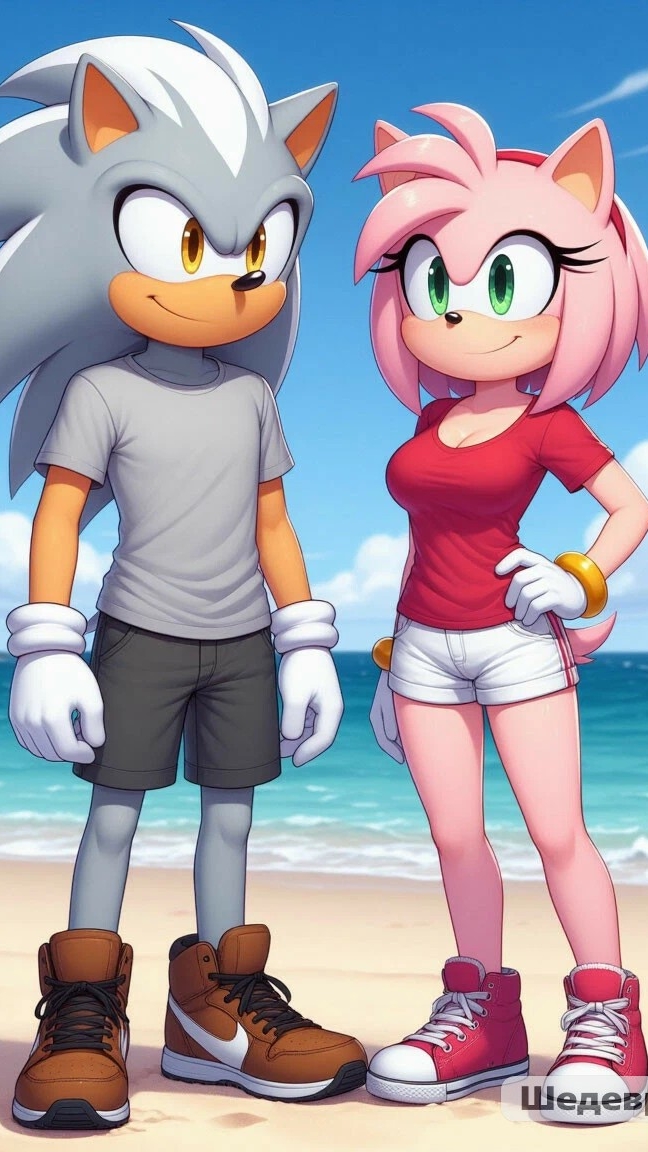 Тандер и Эми на пляже.