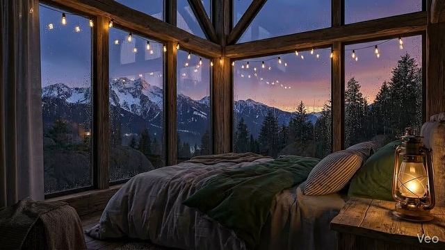 🌧️ Мягкий шум дождя за окном: Уютный домик в горах для сна и отдыха (5 часов)