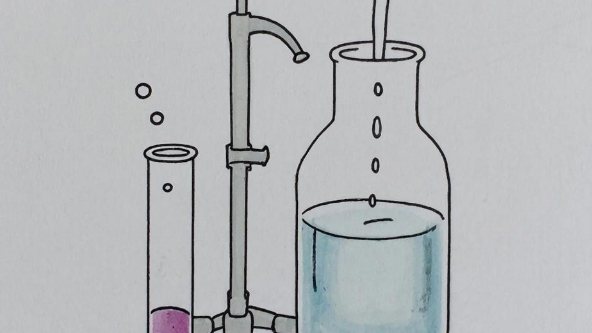 Процесс выделения кислорода при смешивании марганцовки и перикиси водорода.