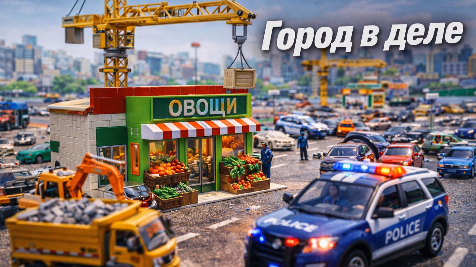 🏗 Строим магазин в игрушечном городе! 🥕 Ограбление, пробки и погоня | Мультик для детей