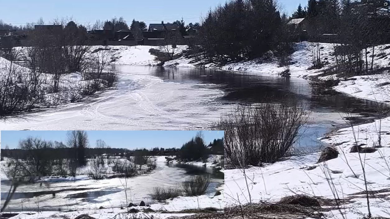 На реке появились проталины среди ледяного покрова, весна окончательно вступает в свои права.
