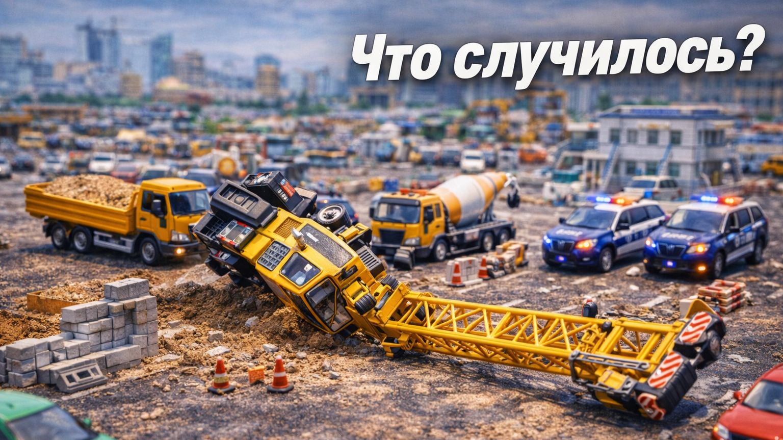 🚧 Стройка в игрушечном городе! 🚛 Самосвалы, бетономешалка и упавший кран | Мультик для детей