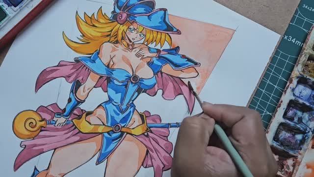 Аниме -Темная волшебница в динамической позе