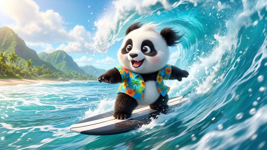 Мультики для детей, милые животные на сёрфе