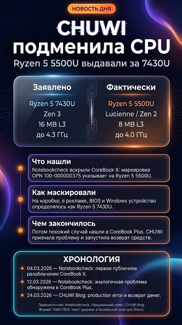 CHUWI поймали на подмене процессоров? Вот чем всё закончилось