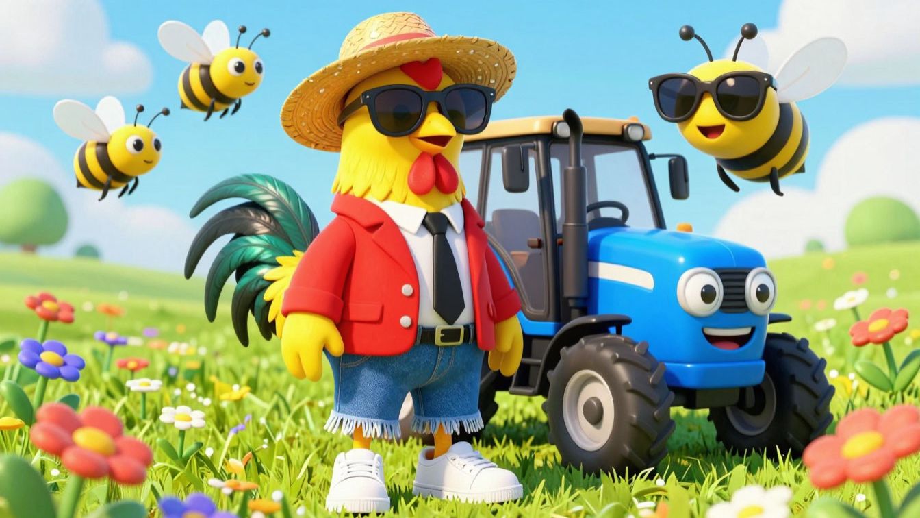 🚜ВЕСЁЛАЯ МУЛЬТИК‑ПЕСЕНКА: СИНИЙ ТРАКТОР И ПЕТУХ | Весёлое видео для детей | Детские песенки