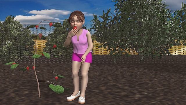 Мармеладка  ест  клубнику