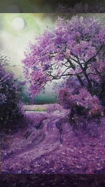 Сиреневый рассвет: сказка в оттенках фиолетового💜#искусство #художника #картина #пейзаж #холст